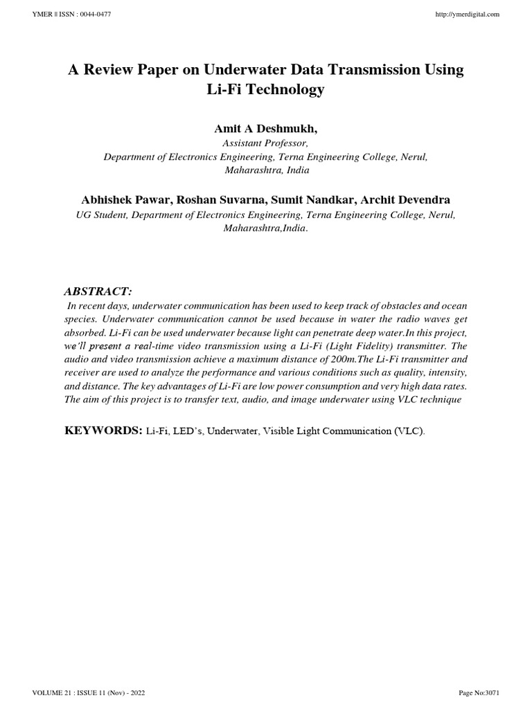 A Review Paper On Underwater Data Transmission Using Lifi Tech | PDF ...