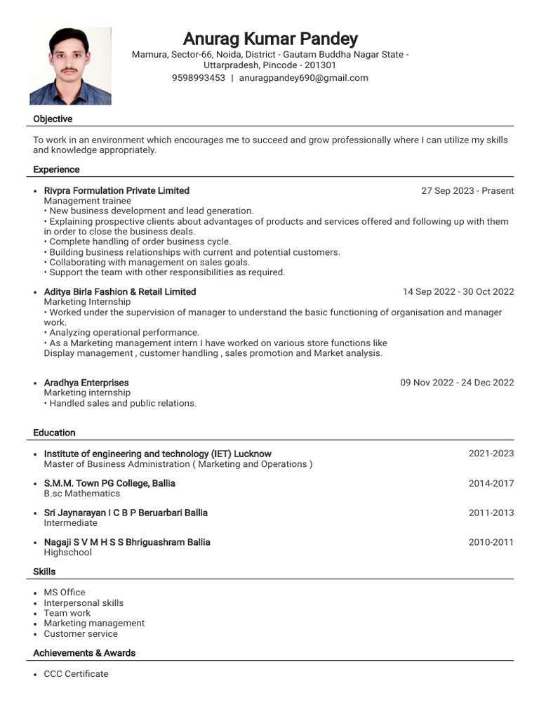 Anurag Kumar's Resume | PDF | Business | Business Economics