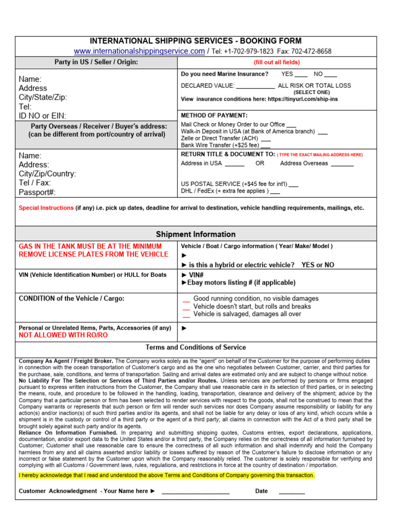 Booking Form | PDF | Cargo | United States Postal Service