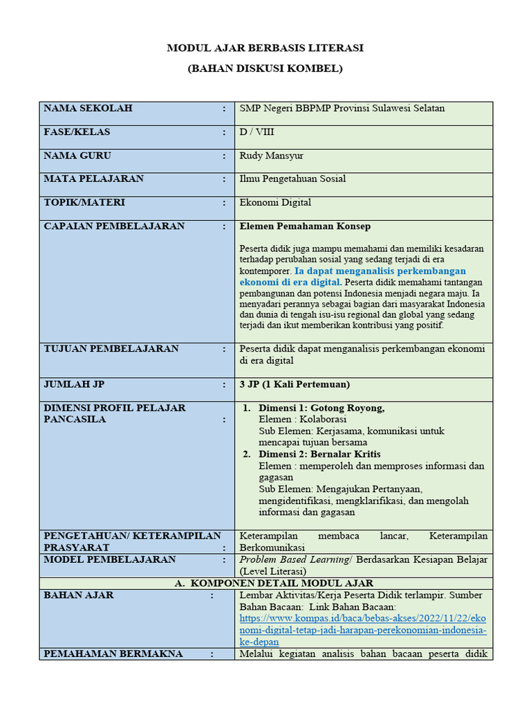 MODUL AJAR_LITERASI | PDF