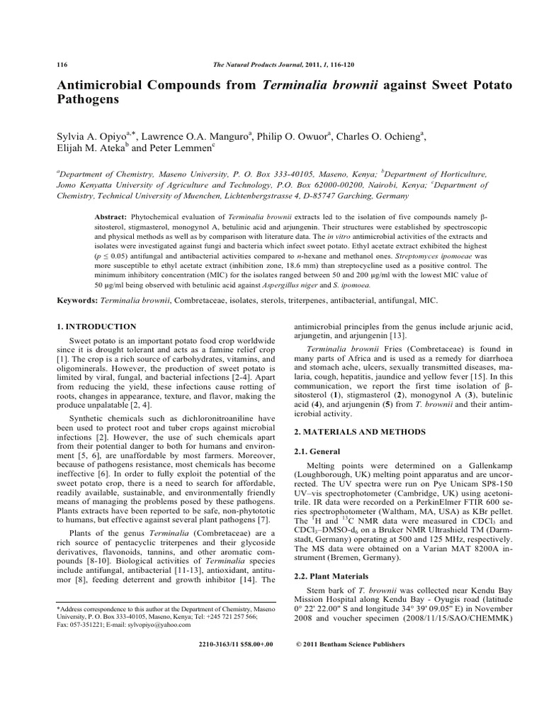 Antimicrobial Compounds From Terminalia Brownii Against Sweet Potato ...