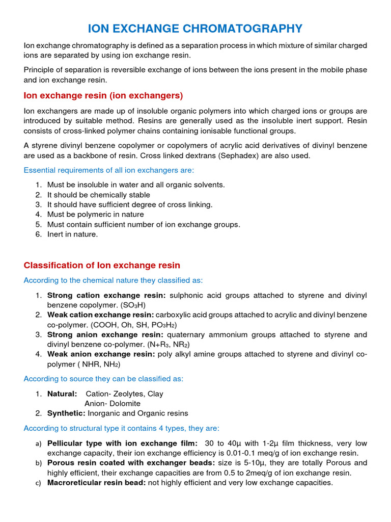 Ion Exchange Chromatography | PDF | High Performance Liquid Chromatography | Ion Exchange