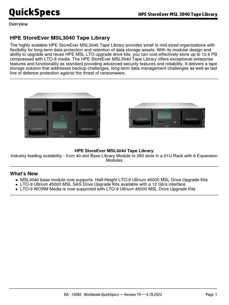 HPE StoreEver MSL 3040 Tape Library | Download Free PDF | Backup | Usb ...