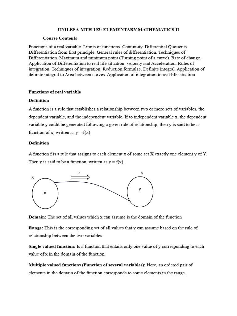 Unilesa-Mth 192 | Download Free PDF | Function (Mathematics) | Derivative