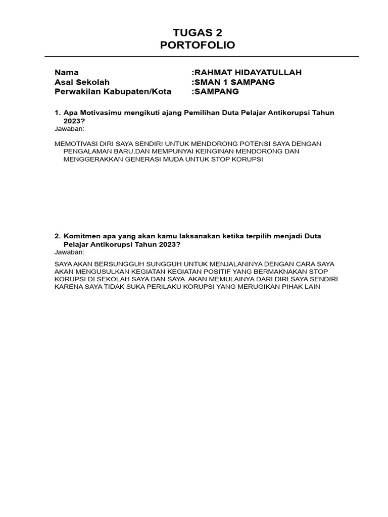 Tugas 2 - Portofolio Duta Anti Korupsi | PDF | Kesehatan Holistik