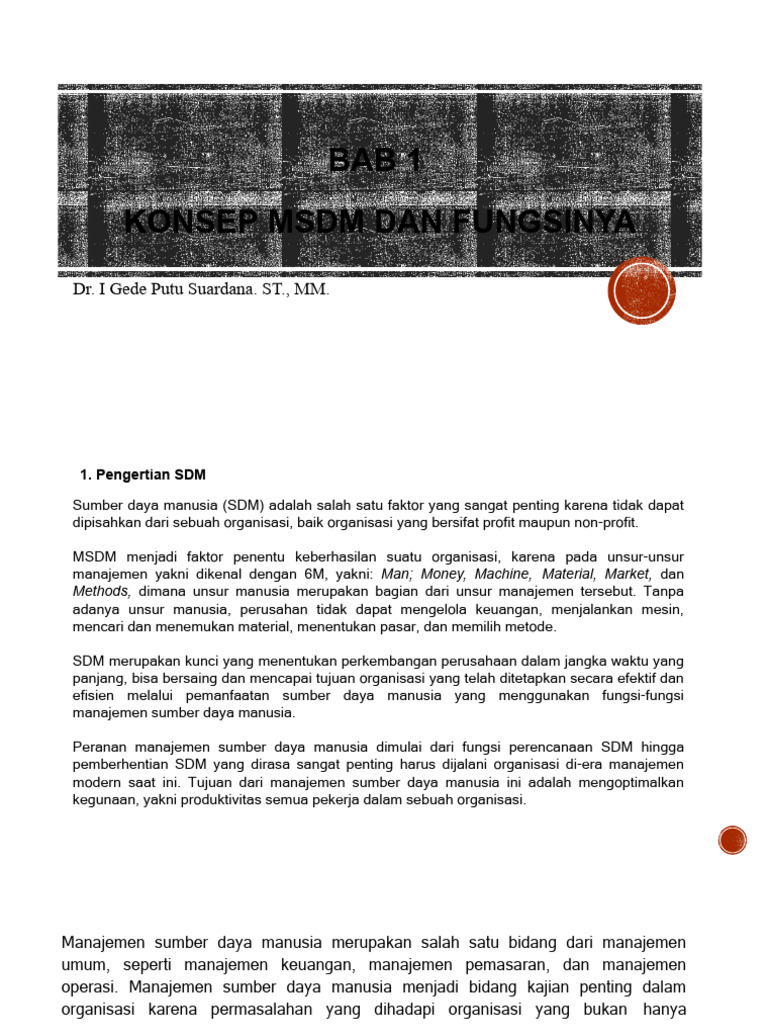 P-1 Bab 1 Konsep MSDM Dan Fungsinya | PDF