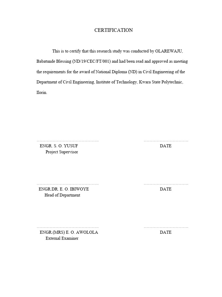 Certification Page Template (ND) | PDF