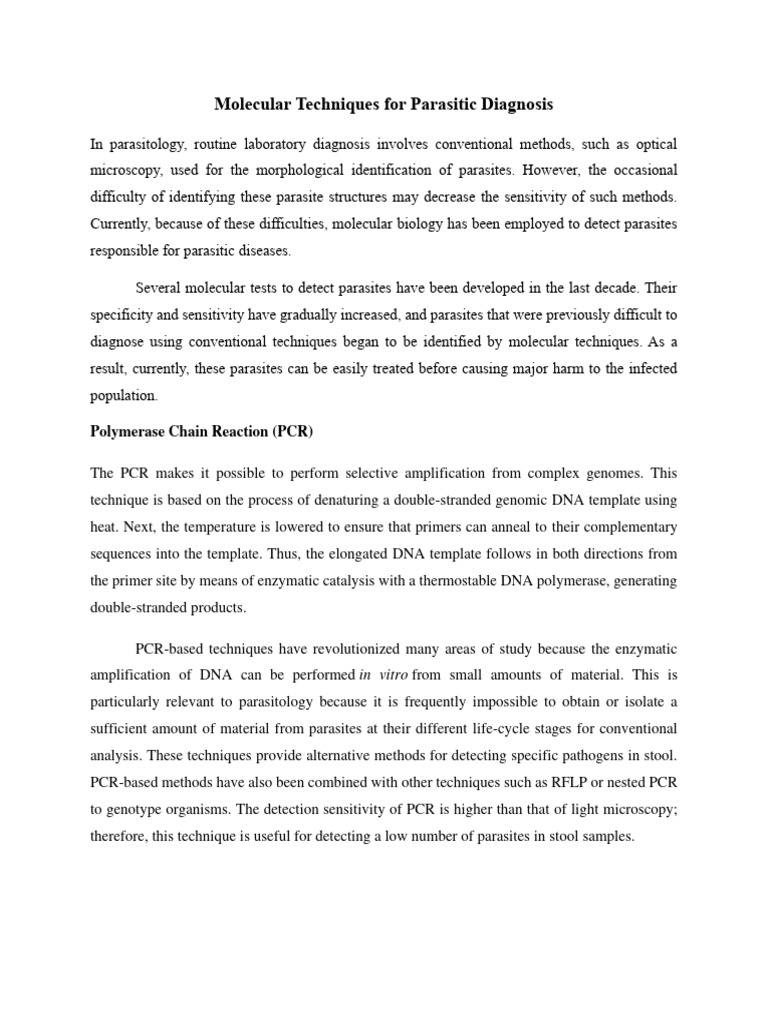 Molecular Techniques For Parasitic Diagnosis | PDF | Polymerase Chain Reaction | Reverse ...