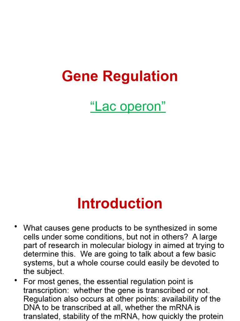 Lecture # 13 (Gene Regulation in Prokaryotes - Lac Operon) | PDF ...