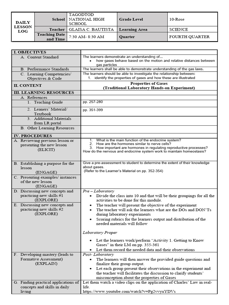 Properties of Gases-Thesis DLP | PDF | Learning | Gases