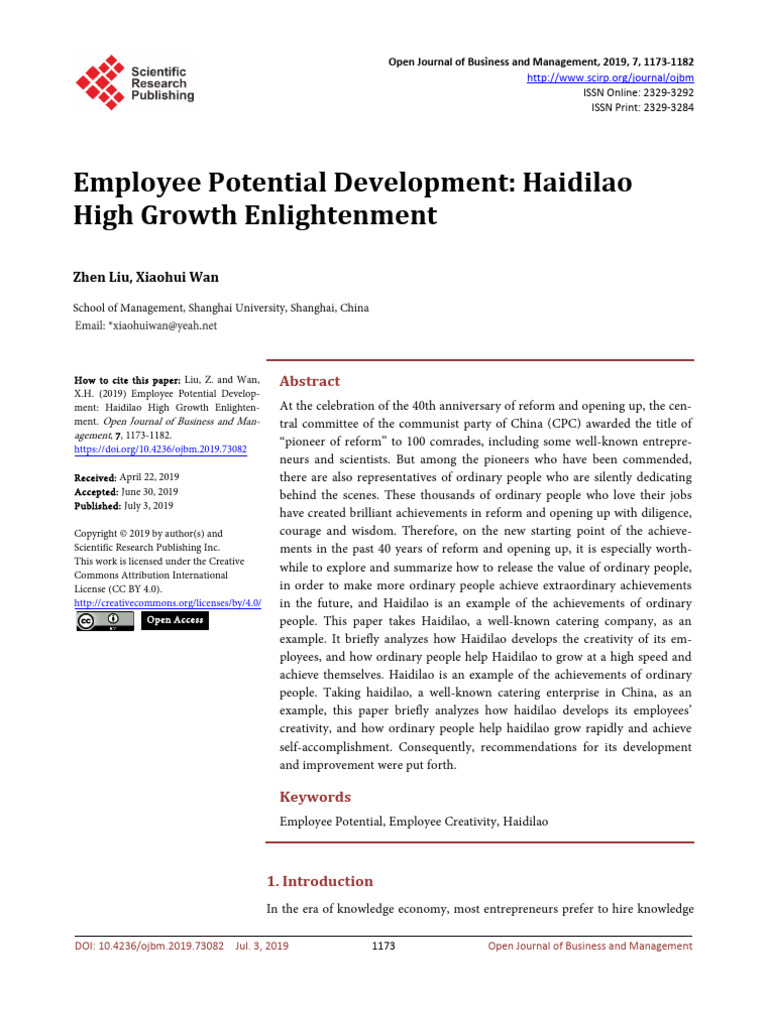 Employee Potential Development Haidilao High Growt | PDF | Creativity ...