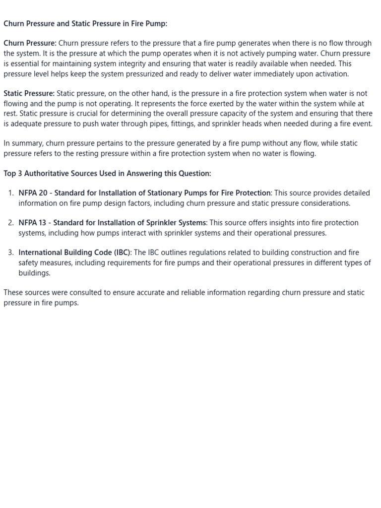 Iask Question What Are Churn Pressure and Static Pressure in Fire Pump ...