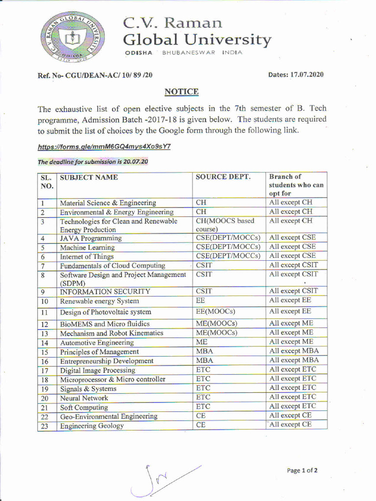 Notice For Open Elective Subjects | PDF