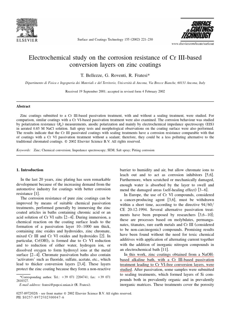 Corrosion Resistance CrIII On Zinc Coating | PDF | Hydroxide | Chromium