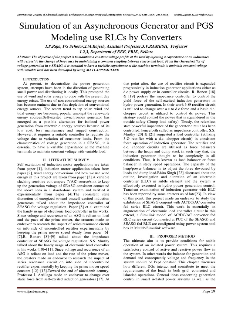 4 Simulation An Asynchronous Generator And Pgs Modeling Use Rlcs By