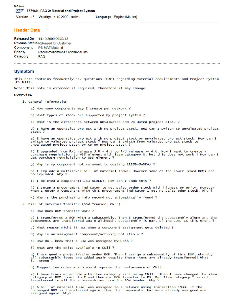 Material and Project System | PDF