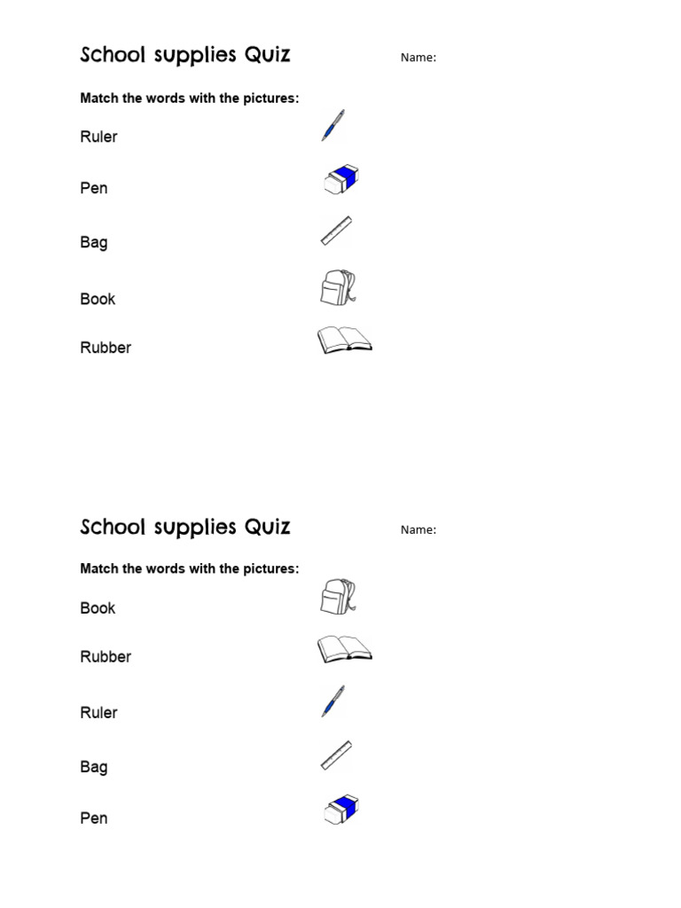 School Supplies Vocabulary Quiz | PDF | Language Arts & Discipline ...