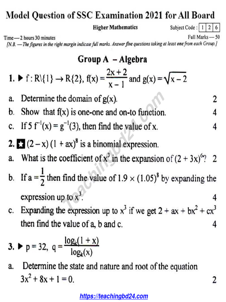 Ev SSC Higher Mathematics Suggestion Question 2021 4 | PDF | Home ...