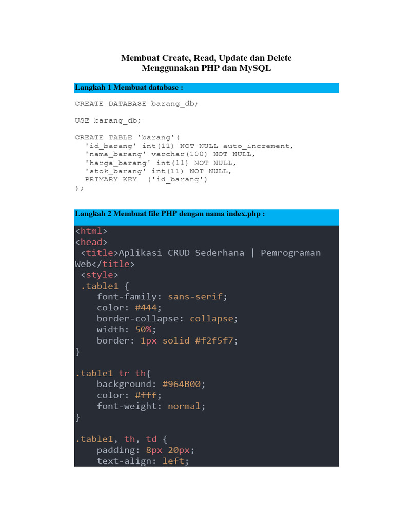 Praktik Membuat Create Read Update Delete Pdf Php Computer
