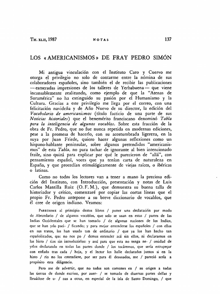 Los Americanismos de Fray Pedro Simón | PDF | Lengua española | Diccionario