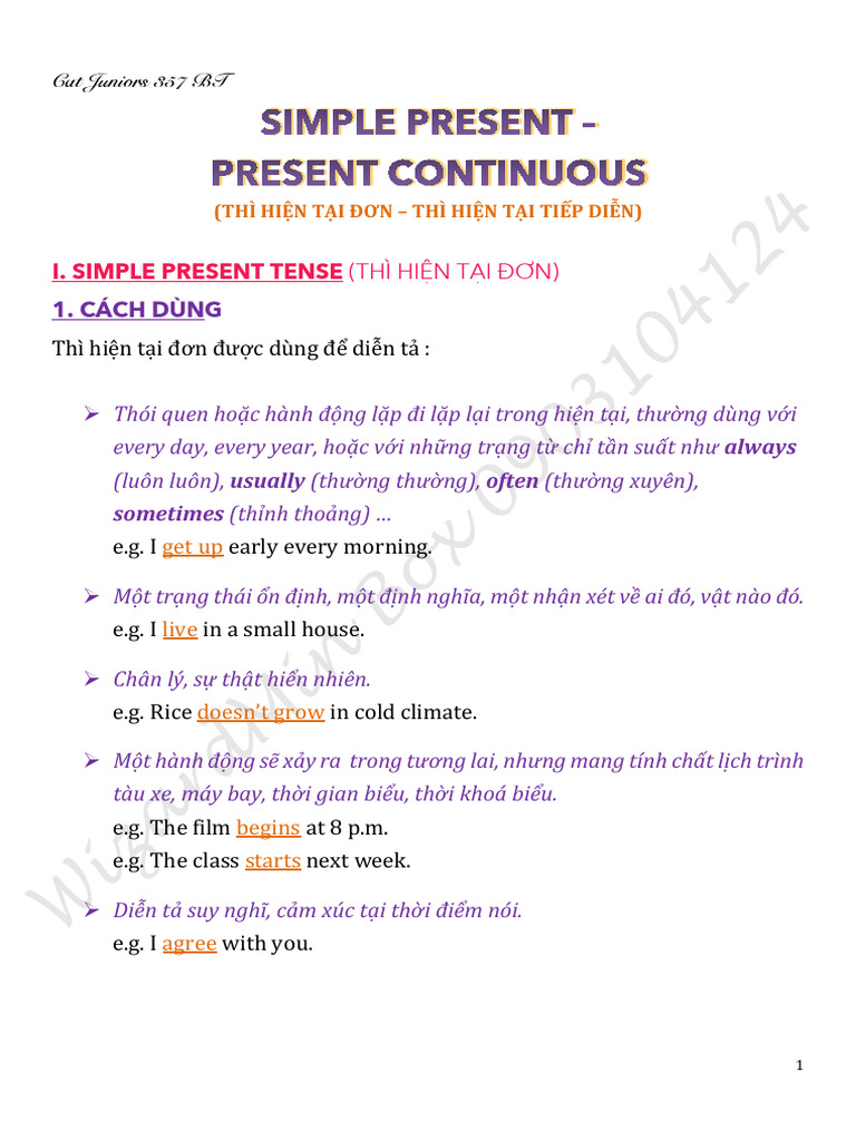 Tenses - Simple Present - Present Continuous | PDF