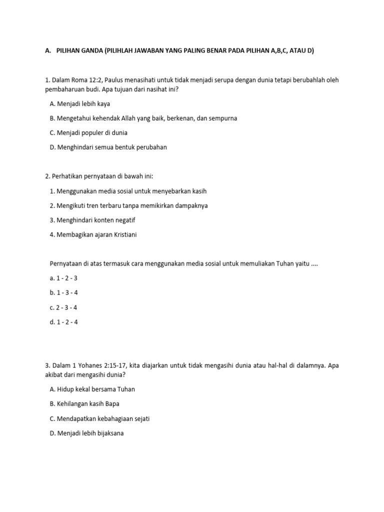 Kisi Kisi Latihan Soal PAK Kls VIII | PDF | Agama & Spiritualitas