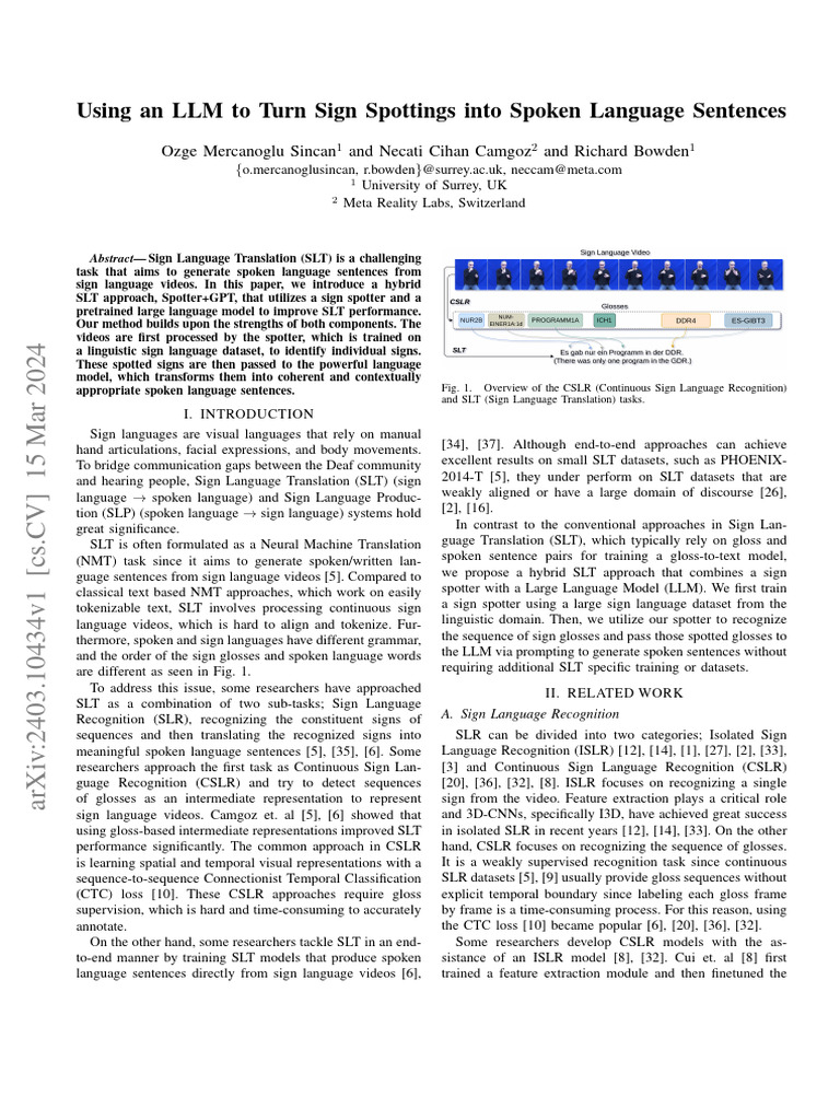 Using An LLM To Turn Sign Spottings Into Spoken Language Sentences | PDF | Computational ...