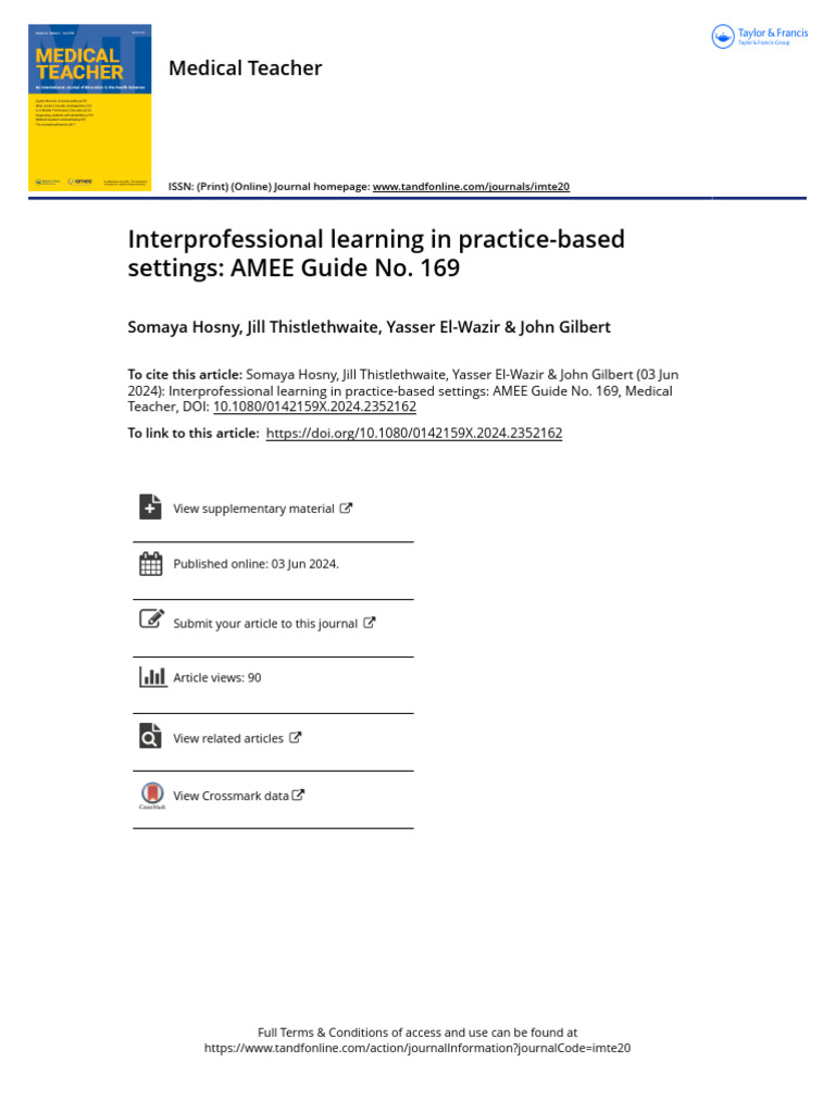 AMEE Guide 169 Interprofessional Learning in Practice-Based Settings | PDF | Curriculum | Learning