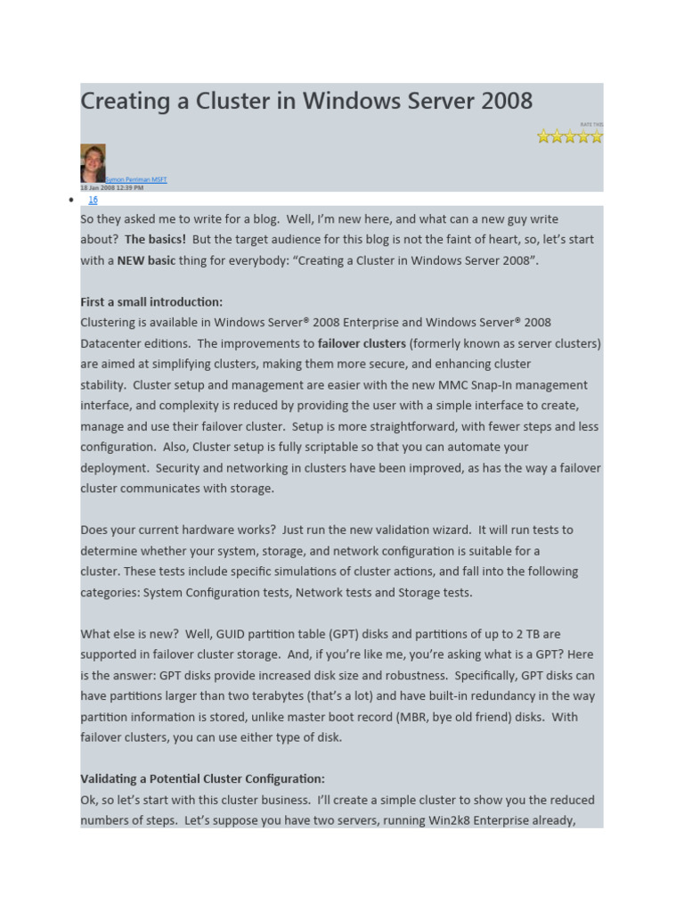 Creating Clusters in Windows Server 2008 | PDF | Computer Cluster ...