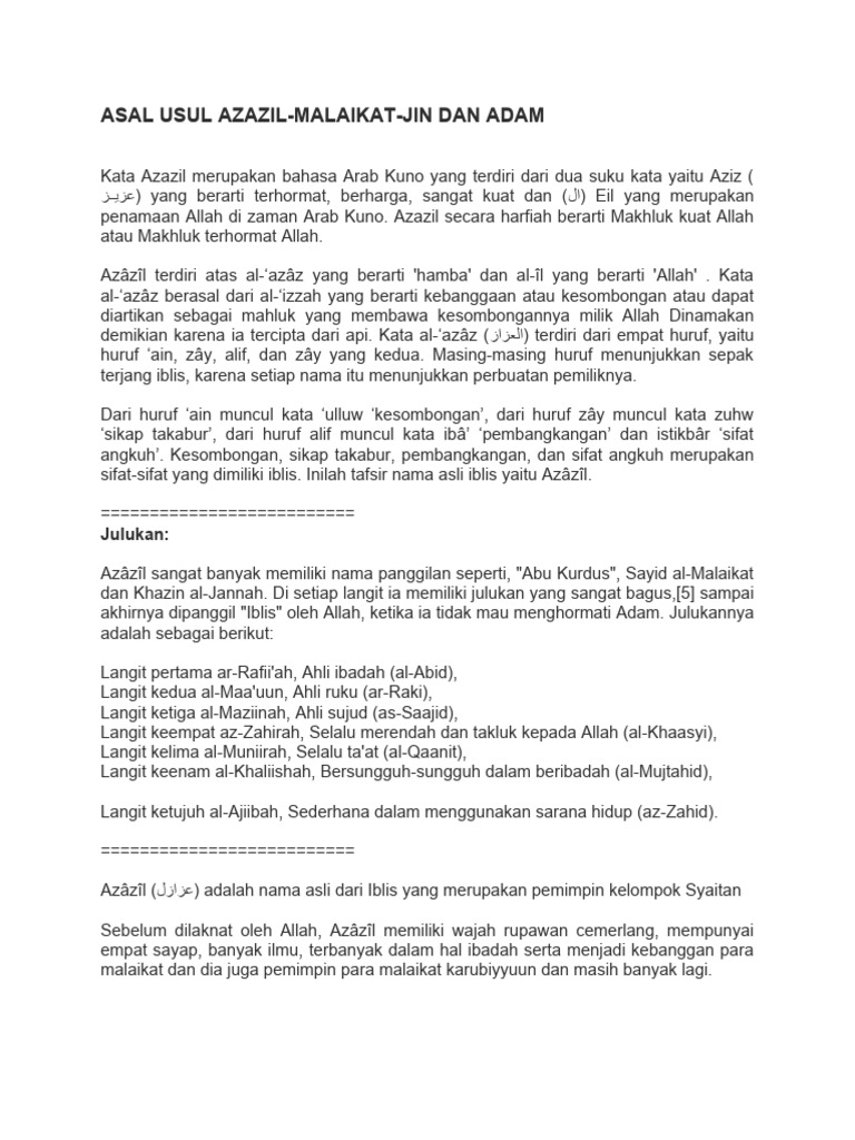 Asal Usul Azazil | PDF | Agama & Spiritualitas