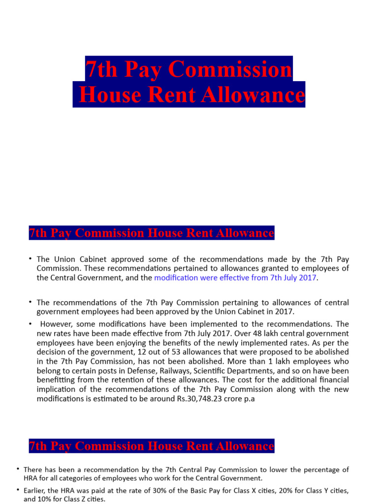 7th Pay Commission House Rent Allowance | PDF | Employment Compensation ...