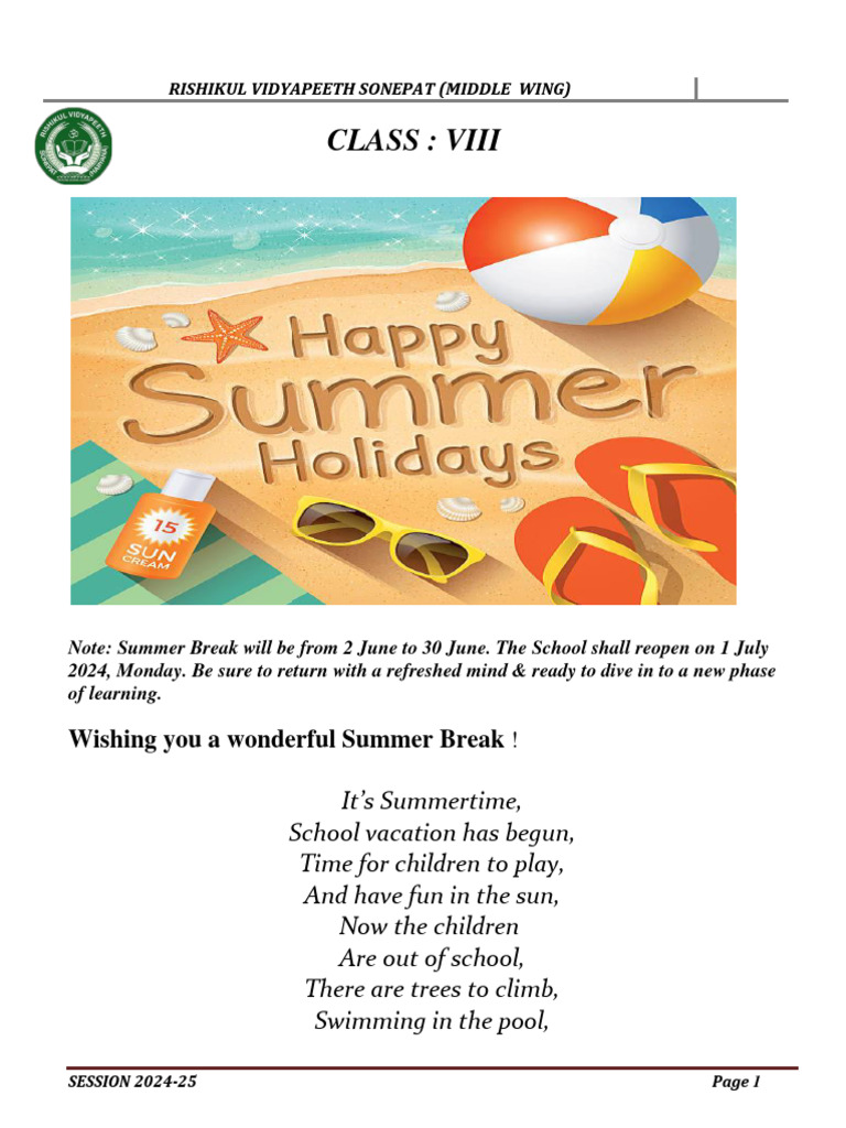 VIII Summer Break Assignment (2024) | PDF | Foreign Language Studies