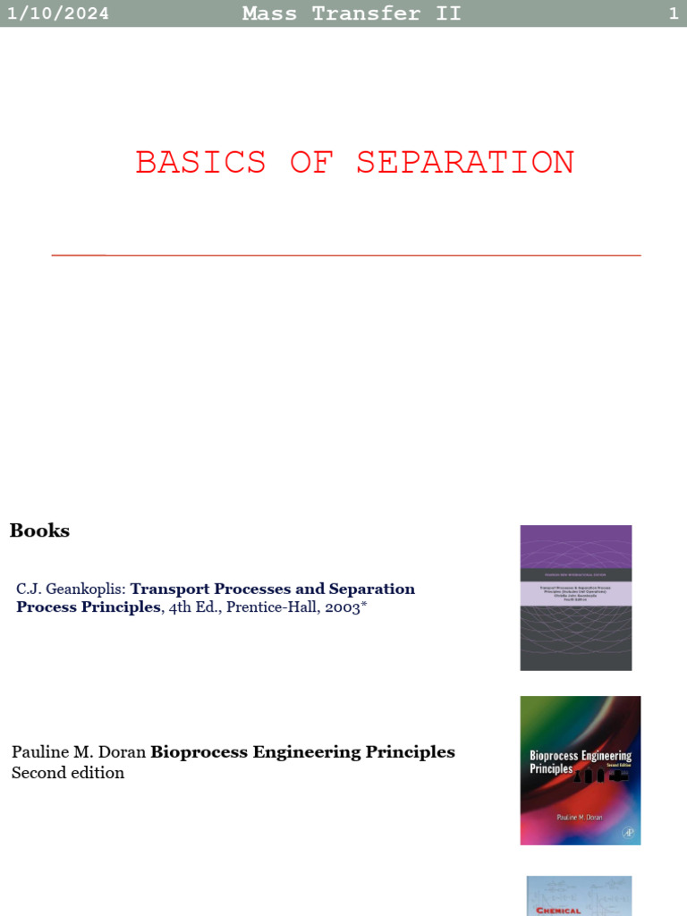 Basics & Principles of Separation - I | PDF | Phase (Matter) | Distillation