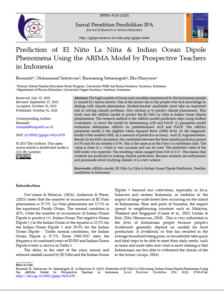 Prediction of El Nino La Nina Indian Ocean Dipole | PDF | Autoregressive Integrated Moving ...