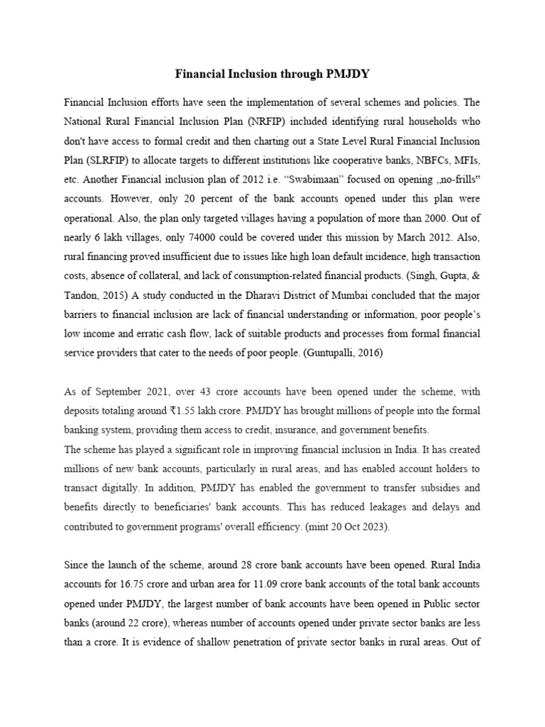 Financial Inclusion Through PMJDY | PDF | Financial Inclusion | Economies