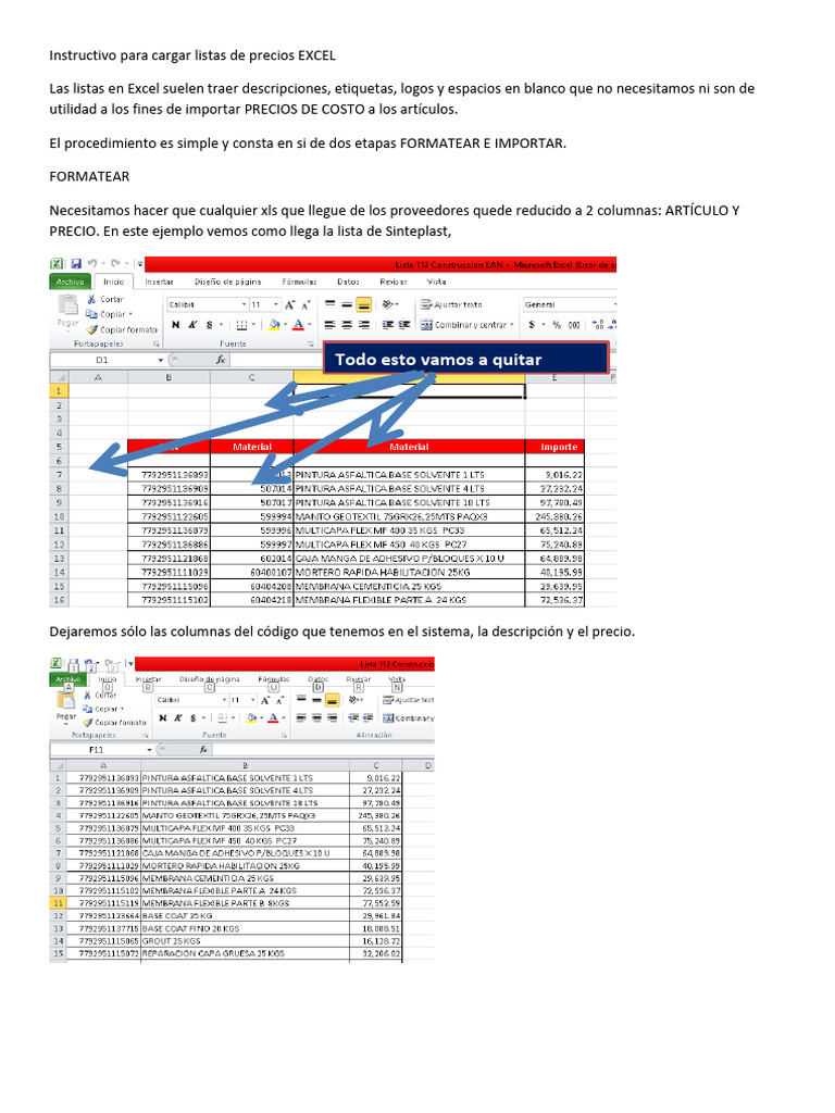 Instructivo para Cargar Listas de Precios EXCEL | PDF | Informática | Tecnología