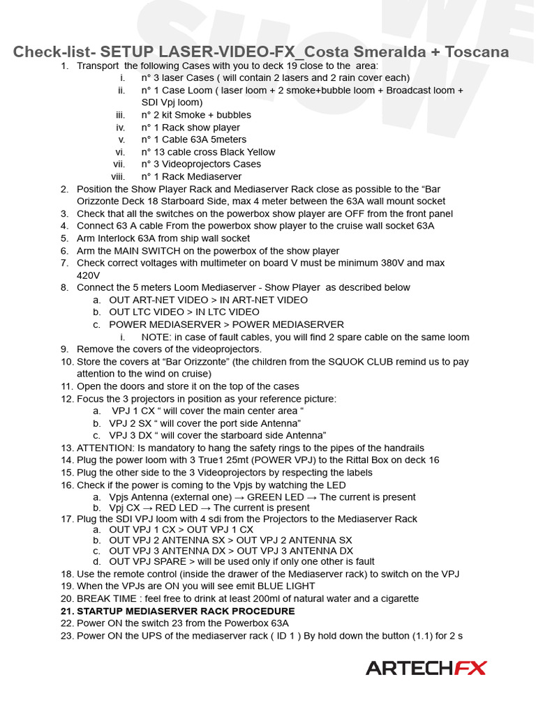 Laser Video FX Setup Checklist | PDF | Equipment | Manufactured Goods