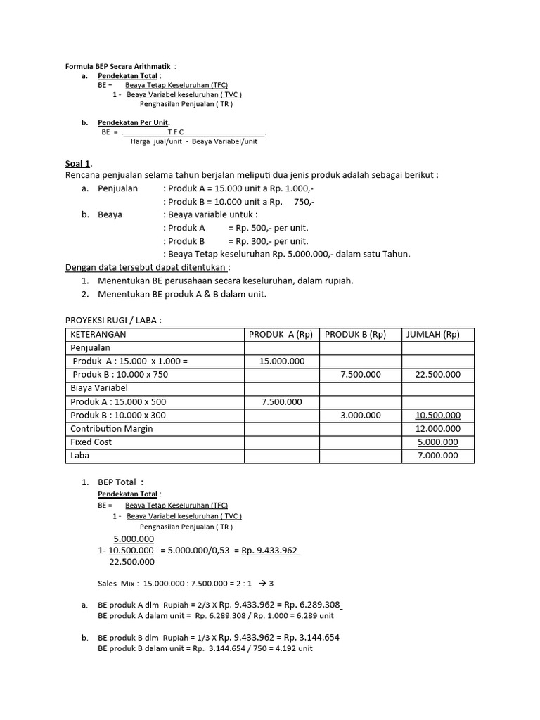 Contoh Soal dan Analisis BEP | PDF