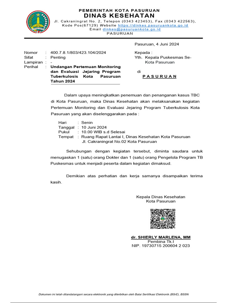 Undangan Puskesmas Pertemuan Monitoring dan Evaluasi Jejaring Program ...