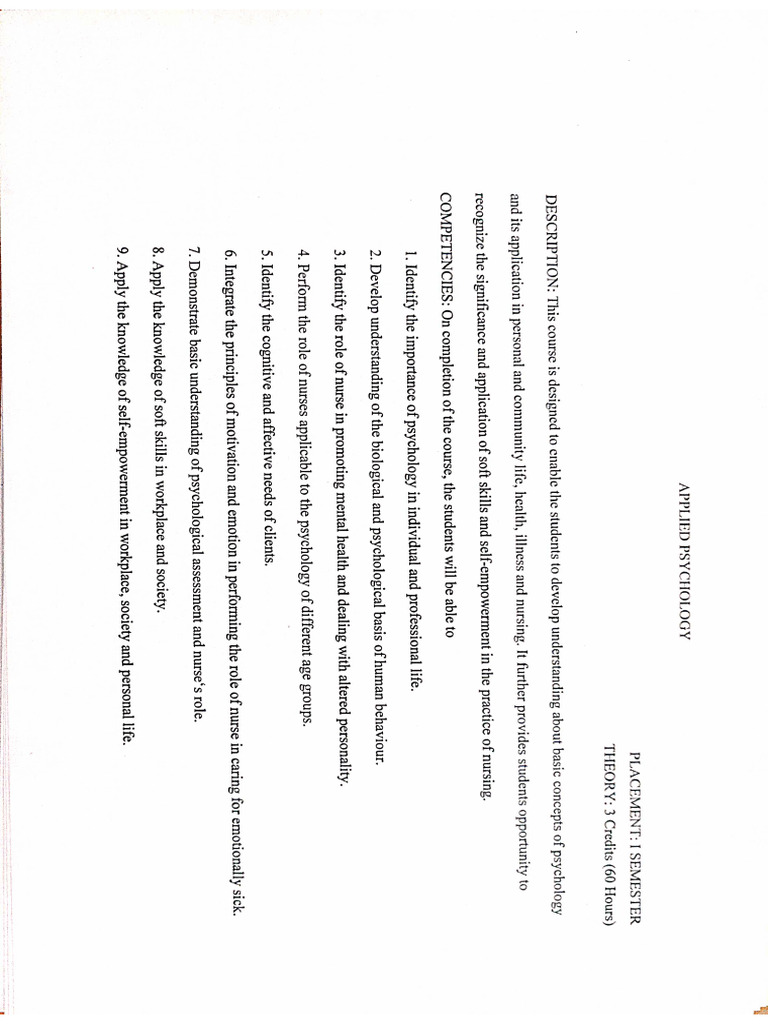 Applied Psychology - Course Plan | PDF