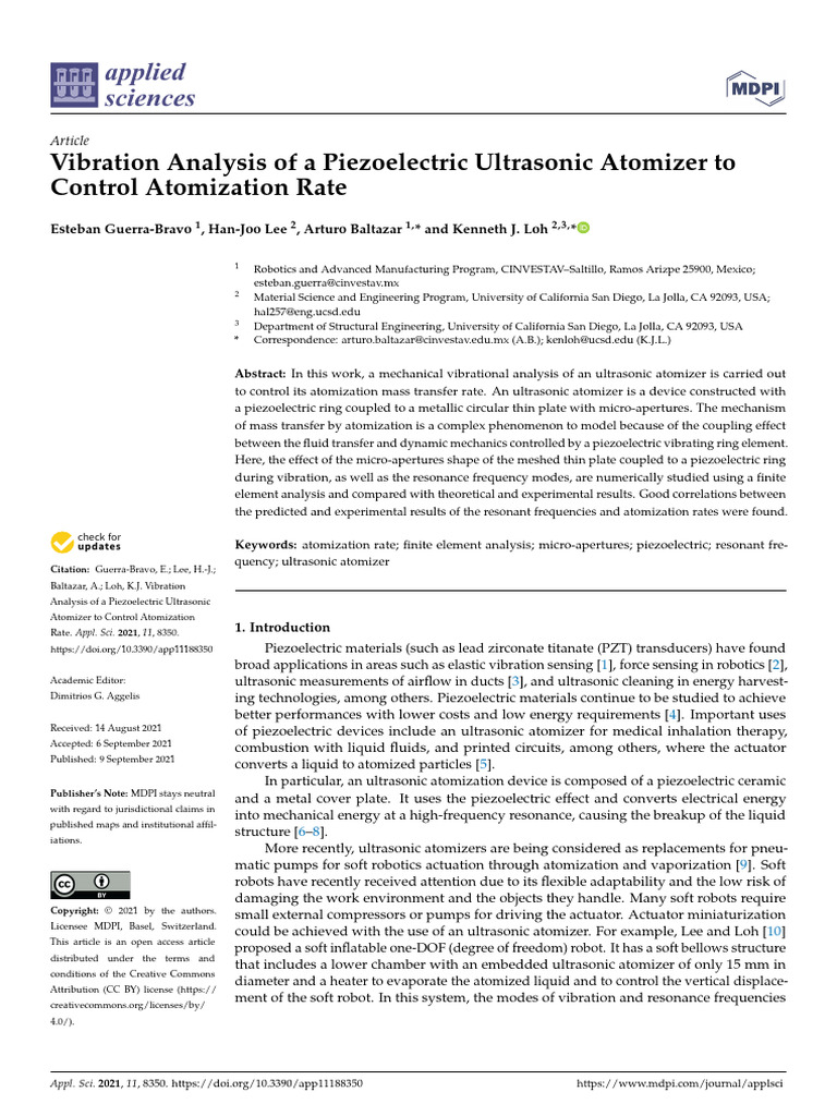 Vibration Analysis of A Piezoelectric Ultrasonic Atomizer To | PDF | Piezoelectricity | Stress ...