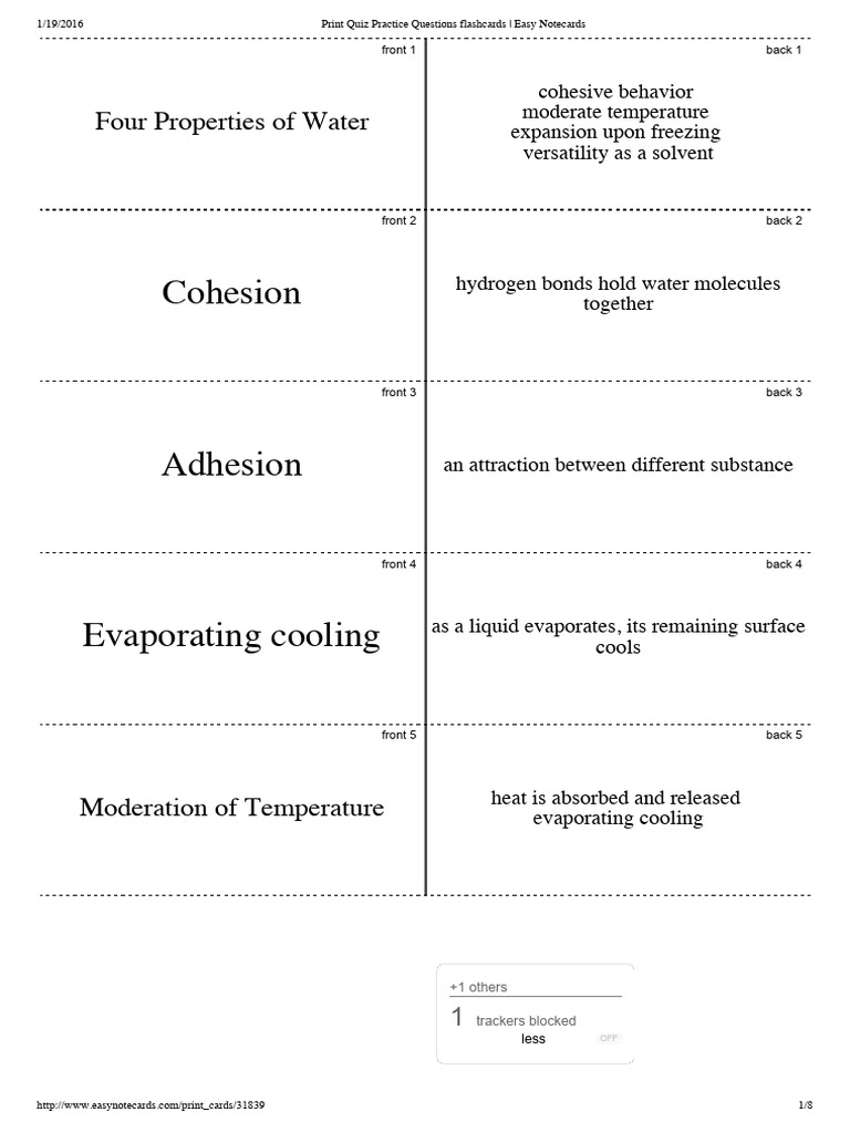 Cohesion: Four Properties of Water | PDF | Isomer | Hydrophile