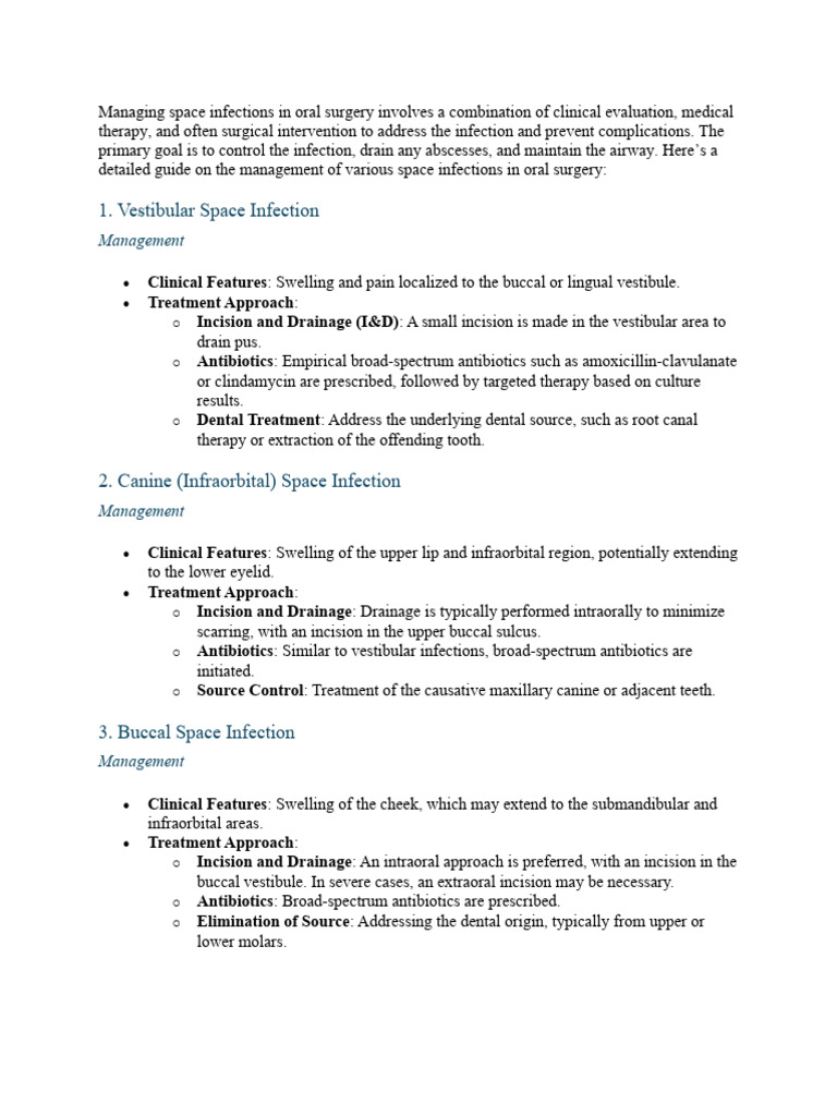 Management of Space Infections | PDF | Diseases And Disorders | Mouth