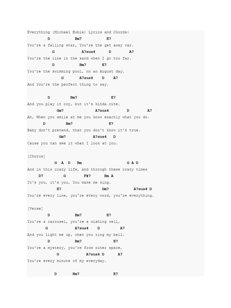 Michael Bublé's "Everything" Lyrics & Chords | PDF | Song Recordings ...