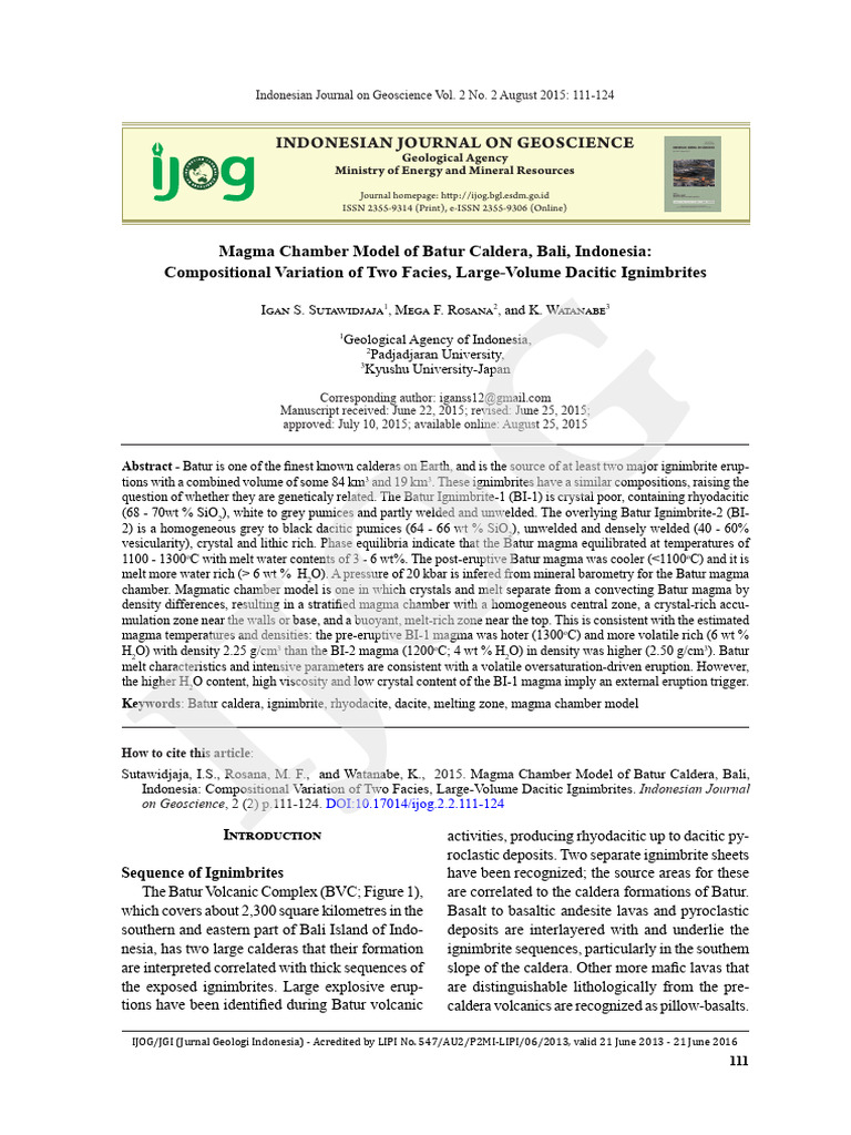 Magma Chamber Model of Batur Caldera, Bali, Indonesia | PDF | Magma | Types Of Volcanic Eruptions
