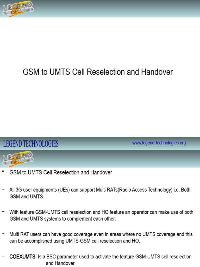 8-GSM To UMTS Cell Reselection and Handover | PDF | Gsm | Mobile Technology