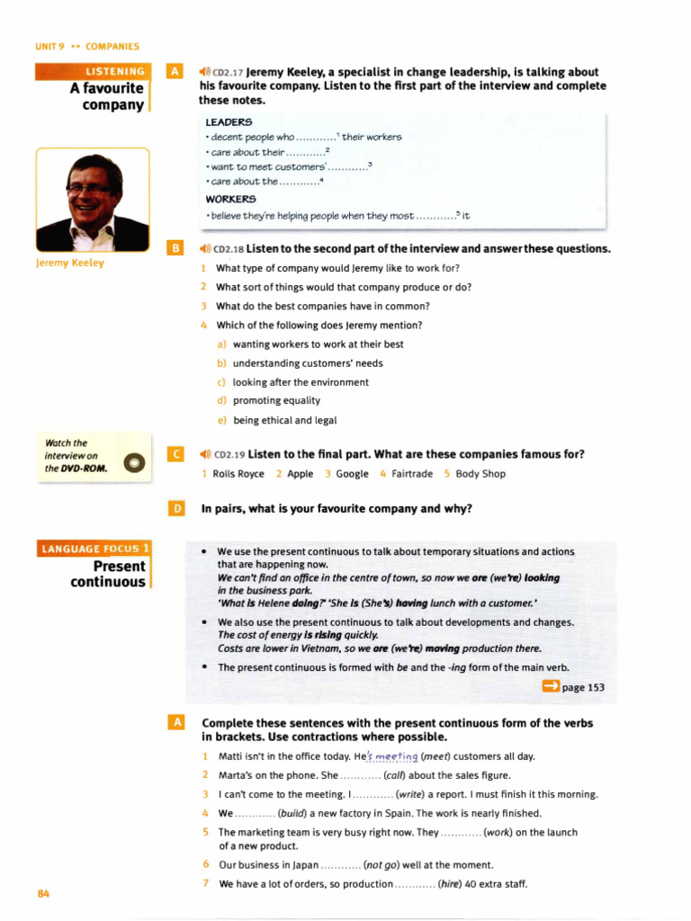 Present continuous - Market Leader - exercises from SB | PDF | Economies