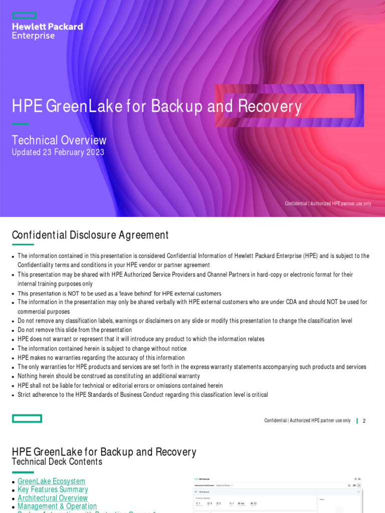 Technical Presentation - HPE GreenLake For Backup and Recovery | PDF | Backup | Cloud Computing