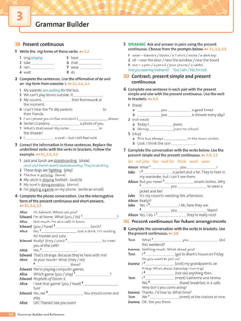Present continuous - Solutions - SB - exercises | PDF