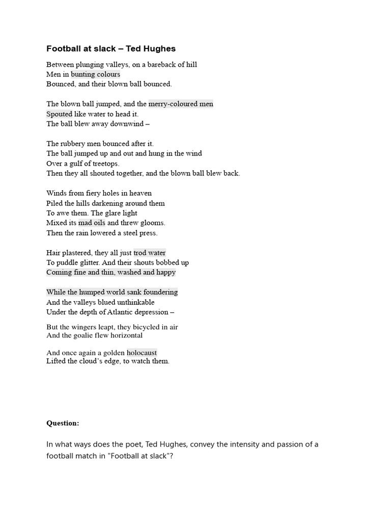 Football at Slack - Ted Hughes | PDF | Travel | Art